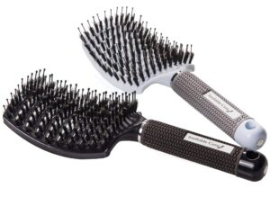 boar bristle hair brush set – curved and vented for wet and dry detangling hair brush for women long, thick, thin, curly & tangled hair vent brush - stocking stuffers gift kit