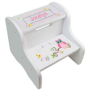 personalized owl two step stool - white