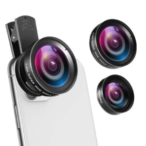 criacr phone camera lens, 0.45x super wide angle lens, 15x macro lens, clip-on 2 in 1 professional for iphone lens kit for tik tok, vlog, yotube, compatible with iphone, samsung, google pixel