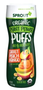 sprout organic baby food plant power puffs, 1.5 canister 1.5 ounce (pack of 6) carrot peach mango