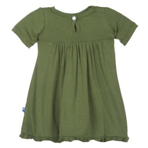 kickee pants girls short sleeve swing dress with keyhole button closure, moss green, 3t