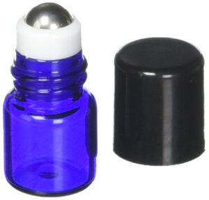 true essence 1 ml, (1/4 dram) cobalt blue glass micro mini roll-on glass bottles with metal roller balls - refillable aromatherapy essential oil roll on (12)