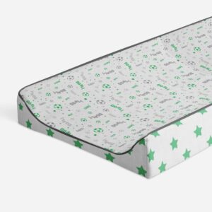 bacati soccerball green/grey muslin quilted changing pad cover