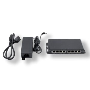 poe texas 8 port passive poe switch - 24v passive unmanaged network gigabit poe switch w/ 1 uplink port, power 7 devices, includes 24 volt 60 watt power supply, for ubiquiti & mikrotik devices