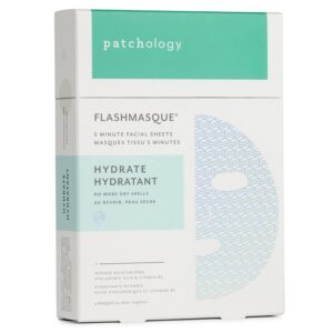 patchology hyaluronic acid facial sheet mask w/vitamin b5 - men & women face masks skincare sheet for moisturizing and hydrating skin in 5 minutes - best face sheets moisturizer (4 count)