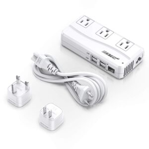 bestek universal travel adapter 220v to 110v voltage converter with 6a 4-port usb charging and uk/au/us/eu worldwide plug adapter (white)