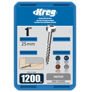 kreg sps-c1-1200 zinc pocket screws, 1 inch #7 coarse thread, pan head (1200 count)