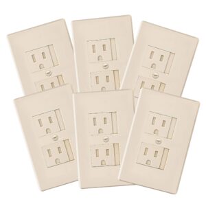 6-pack self-closing babyproof outlet covers - an alternative to wall socket plugs for child proofing standard outlets (1 screw), beige