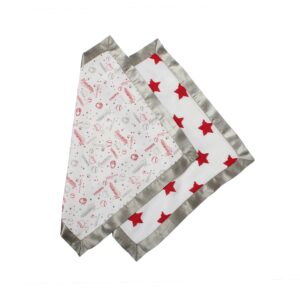 bacati muslin 2 piece security blankets, baseball/red/grey