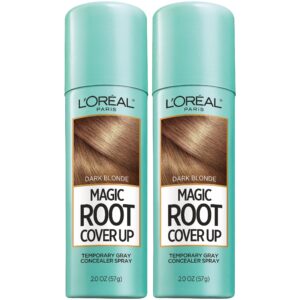 l'oreal paris root cover up temporary gray concealer spray, hair color spray with filling & thickening coverage, dark blonde, pack of 2, packaging may vary