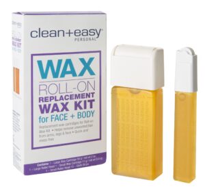 clean + easy roll-on wax kit for face & body, wax cartridge refills, replacement kit