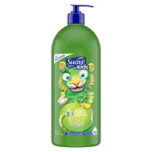 suave kids 3-in-1 shampoo, conditioner, body wash for tear-free bath time, silly apple, dermatologist-tested kids shampoo 3-in-1 formula 40 oz