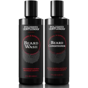 polished gentleman beard wash and conditioner set - softens and strengthens - beard shampoo with growth oil - moisturizer & beard thickener - tea tree unscented - paraben-free & sulfate-free (4oz)