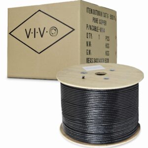 vivo black 500ft bulk cat6, full copper ethernet cable, 23 awg, cat-6 wire, waterproof, outdoor, direct burial cable-v014