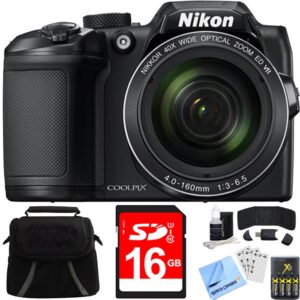 nikon coolpix b500 16mp 40x optical zoom digital camera black bundle with 16gb memory card, camera bag for dslr and 4x rechargeable aa batteries with charger