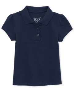 the children's place baby girls and toddler girls short sleeve ruffle pique polo, tidal, 4t