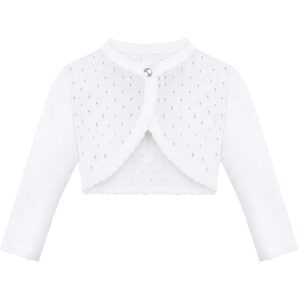 lilax baby girls' knit long sleeve one button closure bolero shrug 3-6 months white