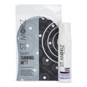 st moriz professional dark self tanner mousse with tanning mitt bundle - sunless instant self tanning foam with vitamin e for moisturizing (6.76 fl oz)