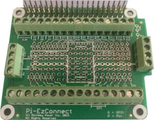 alchemy power inc. pi-ezconnect. raspberry pi 4, pi 3 etc gpio connector. a hat to connect gpios and sensors to raspberry a pi