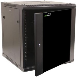 navepoint 12u server cabinet wall mount rack enclosure includes 2 fans, locking glass door, removable side panels – 12u network cabinet 23.6” deep, 19 inch server rack for it and a/v equipment