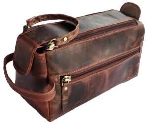 rustic town leather toiletry bag for men - hygiene organizer travel dopp kit (walnut brown)