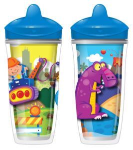 playtex sipsters stage 3 spill-proof, leak-proof, break-proof insulated spout sippy cups for boys - 9 ounce - 2 count