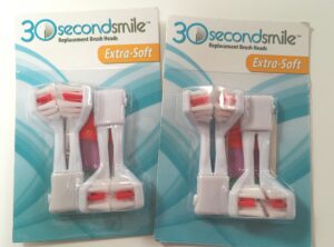 30 second smile - ultra extra soft (2 pack) dual brush replacement heads for electric toothbrush - teeth whitening, plaque removal, oral care - dentist recommended