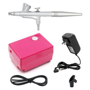 airbrush makeup set pinkiou air brush kit for face paint with mini compressor 0.4mm needle and nozzle nail body paint sp16 (red)