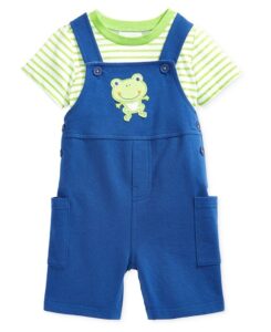 first impressions baby boys' 2 piece shortall & t-shirt set (24 months, frog)