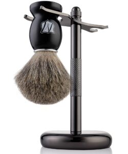 miusco natural badger hair shaving brush and shaving stand set, dark chrome, black, compatible with safety razor, cartridge razor and disposable razor