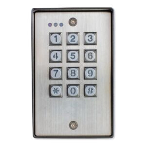 seco-larm sk-1123-sdq vandal resistant outdoor access control keypad, 12 to 24 vdc/vac, weatherproof ip66, up to 50 possible temporary visitor codes, stainless steel faceplate, illuminated keypad