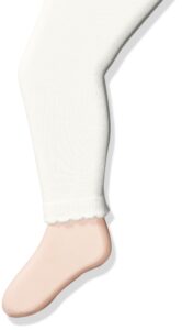 jefferies socks girls' baby cotton footless tights with scalloped edge, ivory, 6-18 months