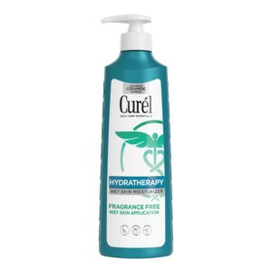 curel hydra therapy in shower lotion, wet skin moisturizer for dry or extra-dry skin, with advanced ceramide complex, for optimal moisture retention, 12 ounce