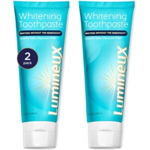 lumineux teeth whitening toothpaste 2 pack peroxide free enamel safe for sensitive whiter teeth, fluoride free, no alcohol, artificial colors, sls free dentist formulated - 3.75 oz