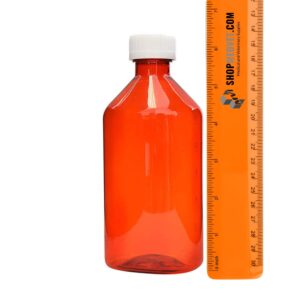 amexdrug pharmacy bottle - oval plastic bottle - 12 oz - amber - child resistant caps - 12 pcs (medicine bottle, prescription bottle, liquid medicine)