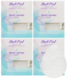 buf-puf facial sponge, dermatologist developed, removes deep down dirt & makeup that causes breakouts and blackheads, reusable, exfoliating, white, 4 count