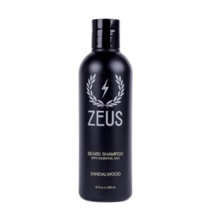 zeus beard shampoo wash, infused with green tea & natural ingredients to cleanse and soften beard – 8 oz. made in usa – sandalwood