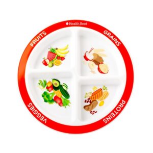 health beet myplate portion control plate – 4 divided sections for fruit grains veggies proteins - dishwasher & microwave safe sectioned plates for health education (1-pack)