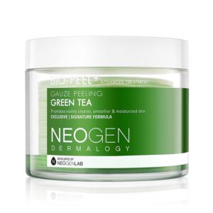 dermalogy by neogenlab bio-peel gauze peeling pads (green tea, 30 pads) - exfoliating & hydrating & soothing peeling pad with pha & green tea & centella asiatica - korean skin care