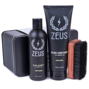 zeus starter beard wash & grooming kit, beard brush & beard wash combo gift set for men (sandalwood)