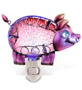 puzzled glass art night light, plug in decorative socket lamp, manual on & off portable light for stairway, bedroom, bathroom, nursery, home accessory & kitchen decor - pig