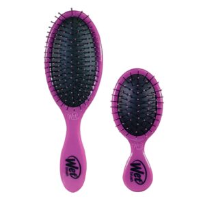 wet brush detangling hair brush set, original detangler & mini combo, purple - ultra-soft intelliflex bristles, glide through tangles with ease for all hair types - pain-free for women, men