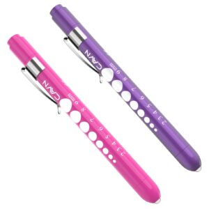 cavn pen light with pupil gauge led penlight for nurses doctors, 2 pcs reusable medical penlight for nursing students (purple/pink)