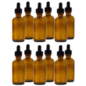 eclectic supply b37-24 glass bottles for essential oils with glass eye dropper, 2 oz capacity, amber (pack of 24)