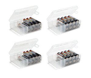 glossyend set of 4 - two aa and two aaa battery storage box, battery storage case, battery holder clear