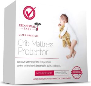 red nomad waterproof mattress protector, total baby crib bed mattress cover, ultra-soft bamboo fabric with noiseless polyurethane backing - mini crib size