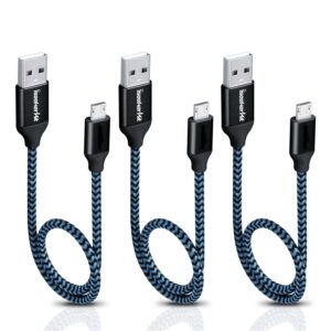 iseekerkit short micro usb cable 1ft nylon braided fast usb charging cord compatible for external battery charger, samsung, htc, lg, android and more [3 pack] (black)