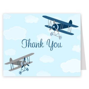 the invite lady airplane thank you cards propeller vintage baby shower notes with envelopes (24 count)