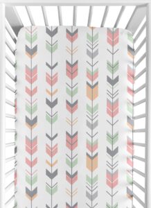 fitted crib sheet for grey, coral and mint woodland arrow baby/toddler bedding set collection - arrow print