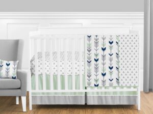 sweet jojo designs grey, navy blue and mint woodland arrow 11 piece baby boy or girl crib bed bedding set